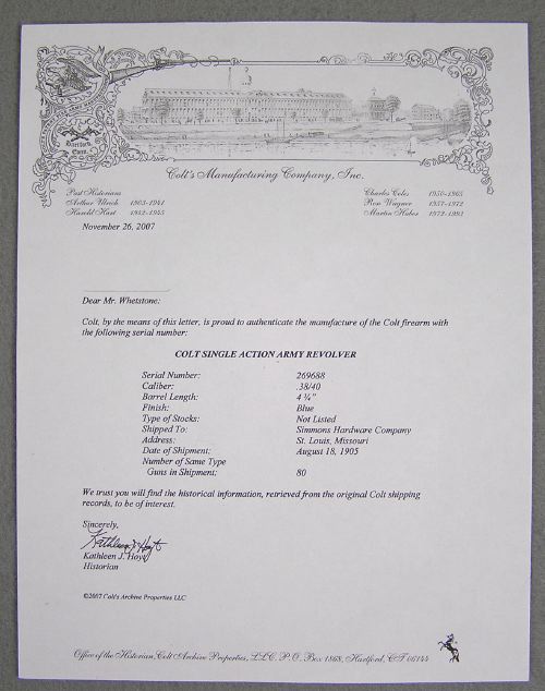 Colt S.A. Army 1st Gen. 38-40 With Colt Letter | 1898andB-4.com